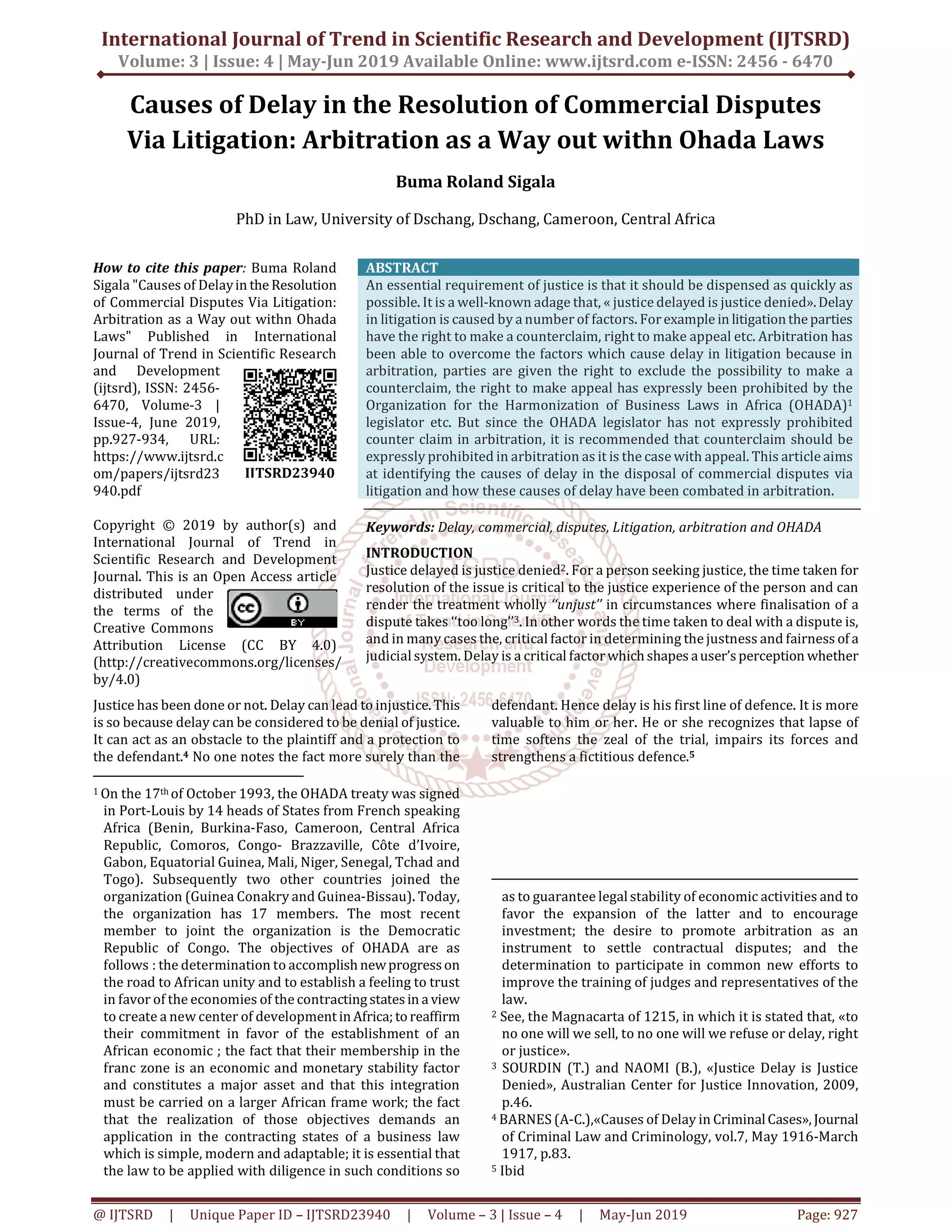 Causes of Delay in the Resolution of Commercial Disputes Via Litigation ...