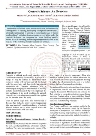 Cosmetic Science An Overview | PDF