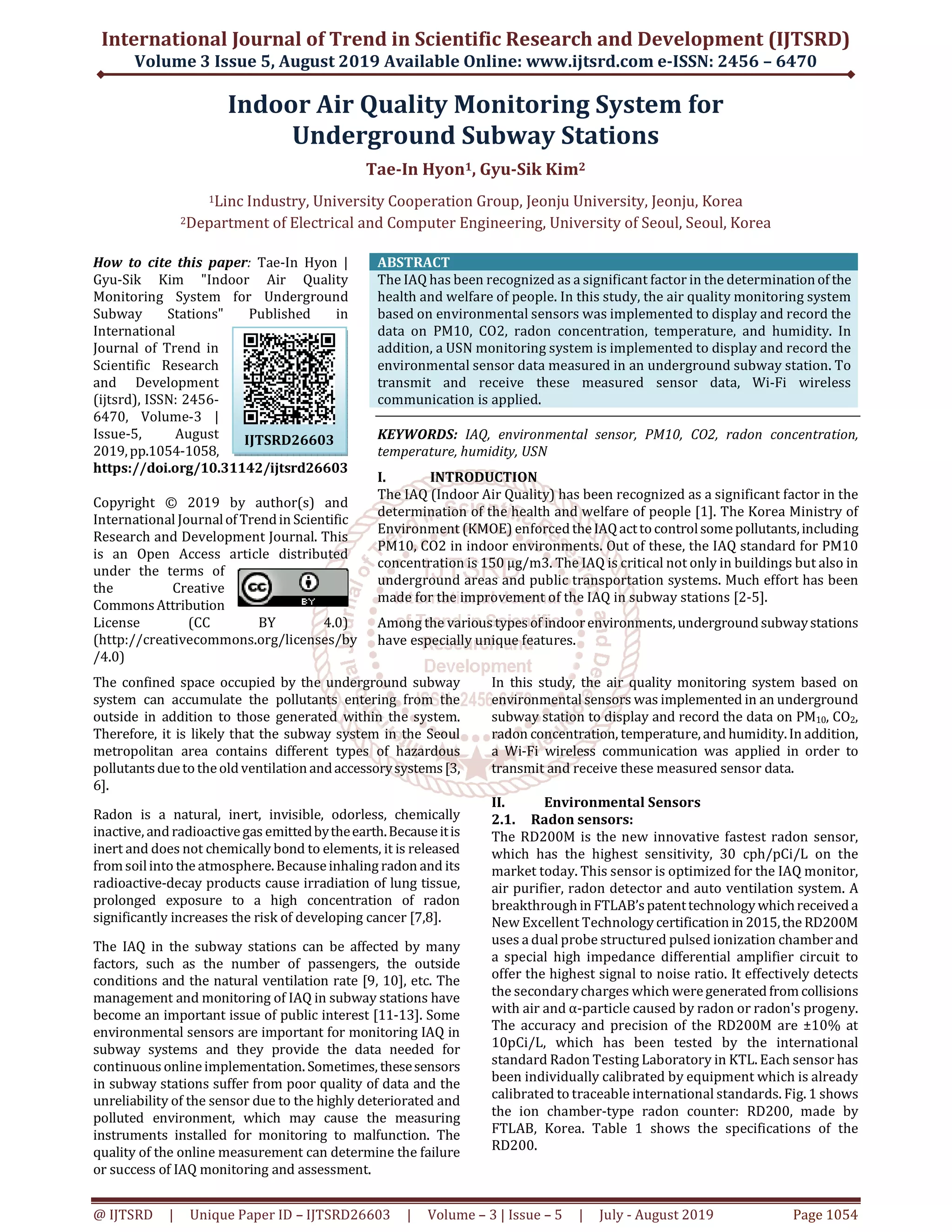 Indoor Air Quality Monitoring System for Underground Subway Stations | PDF