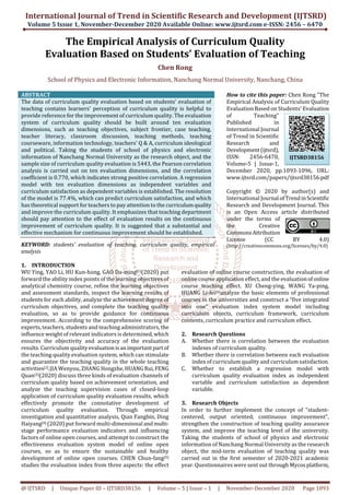 The Empirical Analysis of Curriculum Quality Evaluation Based on ...