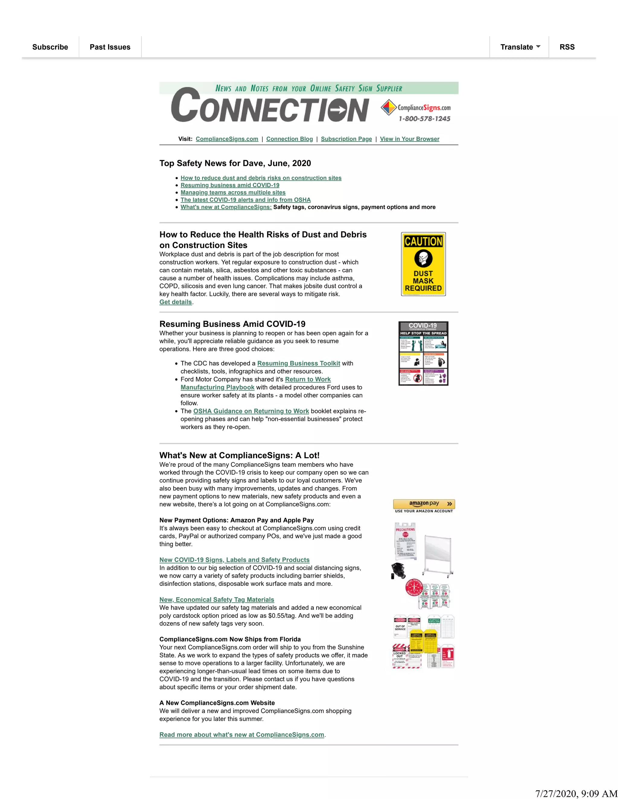 June 2020 Connection Workplace Safety Newsletter | PDF