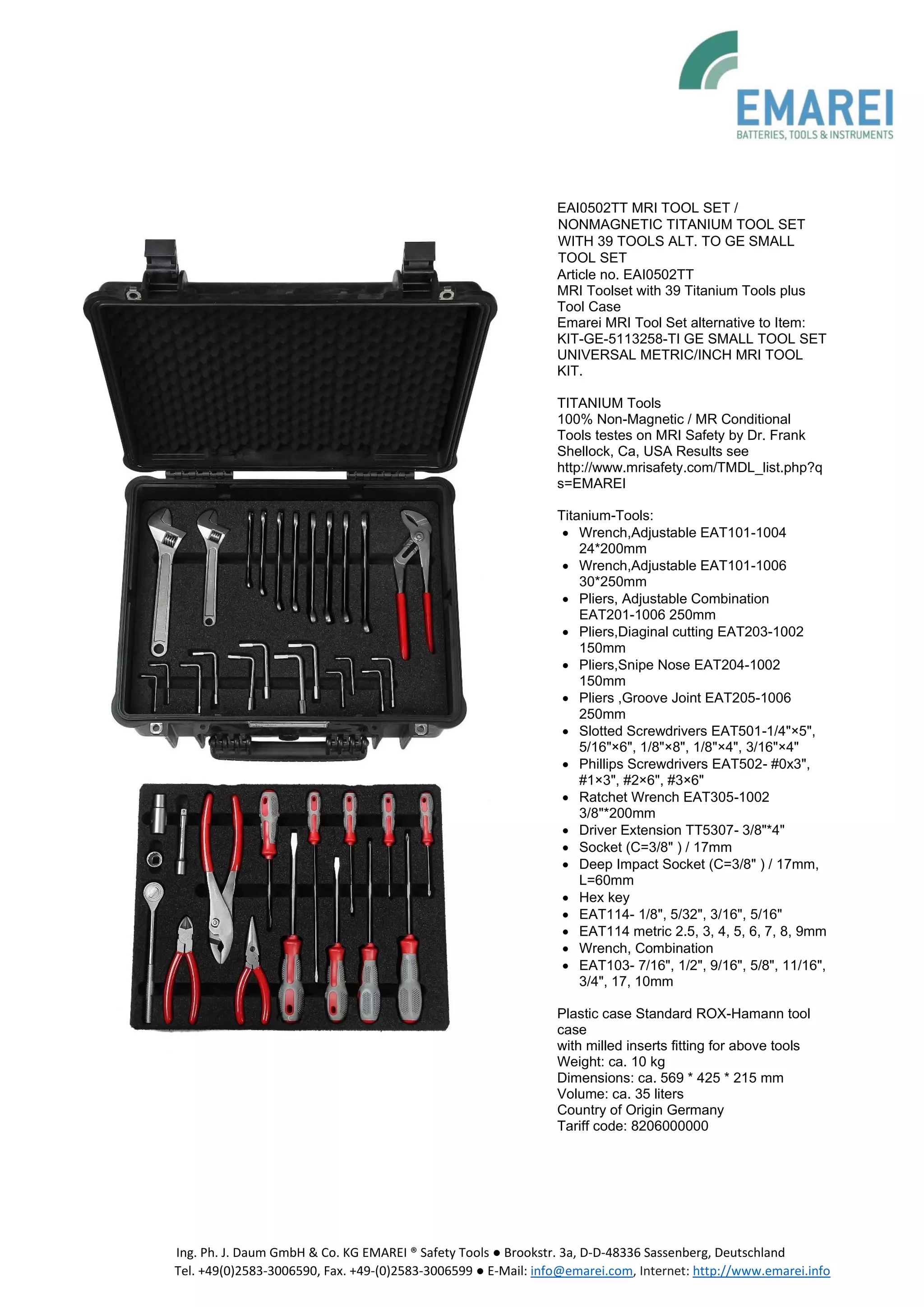 Non-Magnetic Tools - MRI Tool Kits - MRI Tool Sets - MRI Hand tools ...