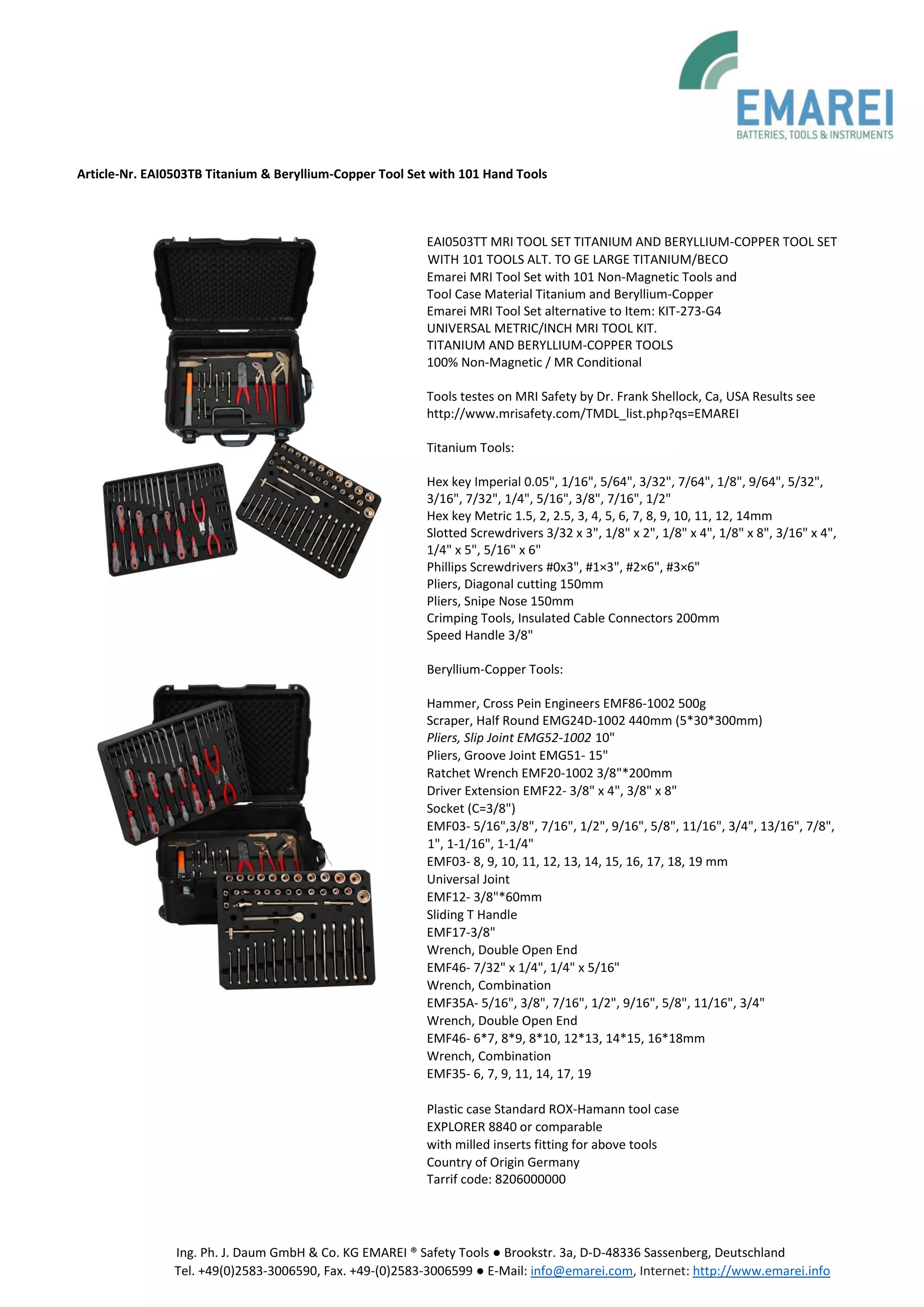 Non-Magnetic Tools - MRI Tool Kits - MRI Tool Sets - MRI Hand tools ...