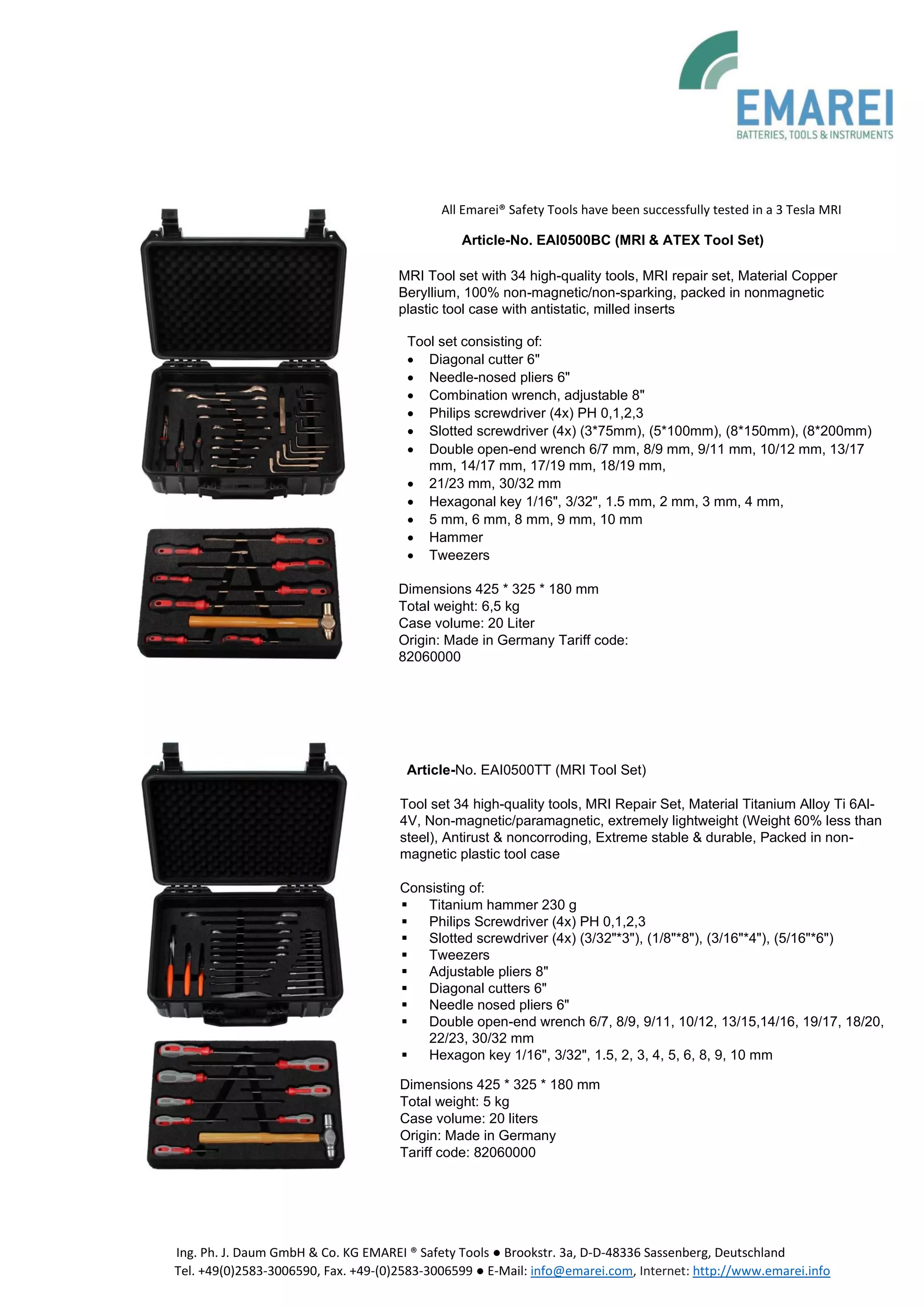 Non-Magnetic Tools - MRI Tool Kits - MRI Tool Sets - MRI Hand tools ...