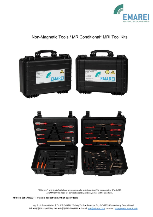Non-Magnetic Tools - MRI Tool Kits - MRI Tool Sets - MRI Hand tools ...