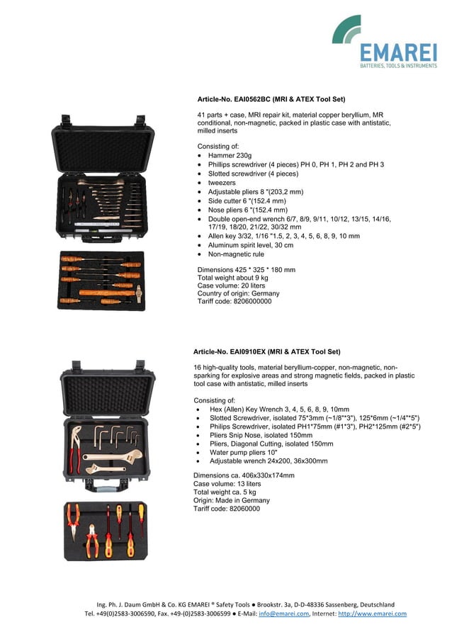 Non-Magnetic Tools - MRI Tool Kits - MRI Tool Sets - MRI Hand tools ...