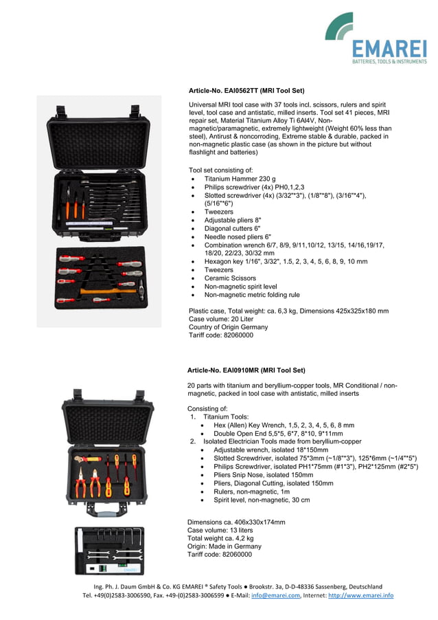 Non-Magnetic Tools - MRI Tool Kits - MRI Tool Sets - MRI Hand tools ...