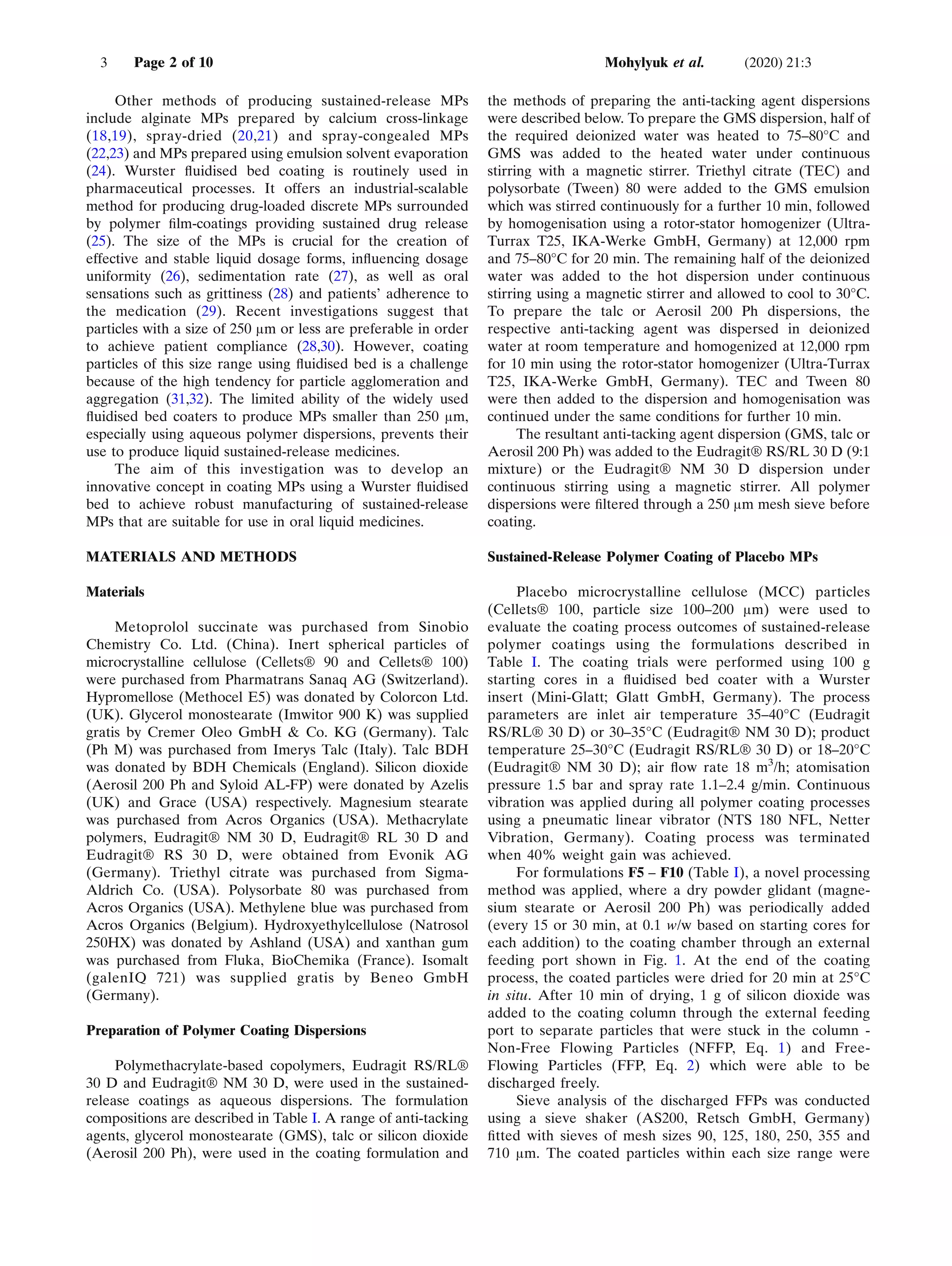 Wurster Fluidised Bed Coating of Microparticles: Towards Scalable ...