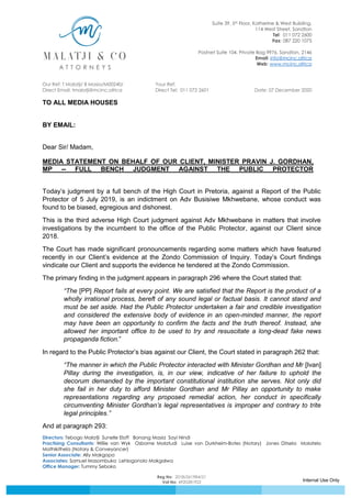 Media statement pravin gordhan_pp_judgment | PDF