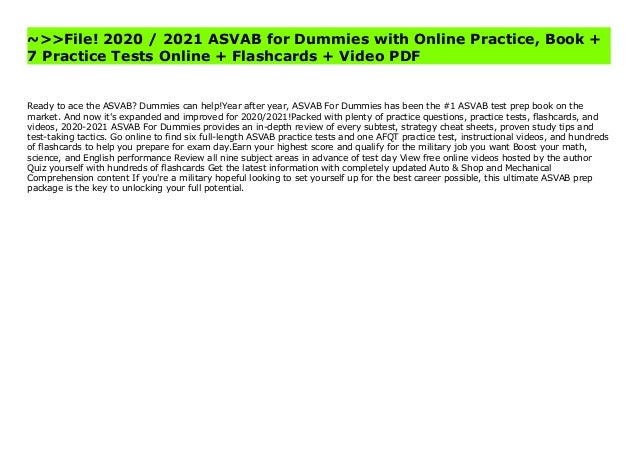 ~>>File! 2020 / 2021 ASVAB for Dummies with Online Practice, Book + 7 ...