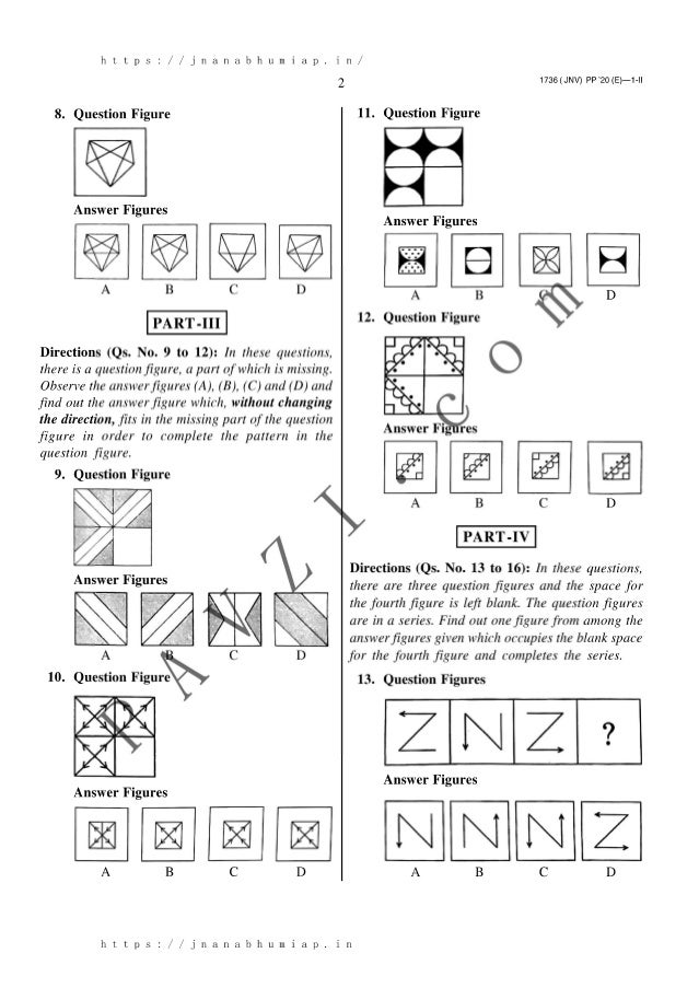 Navodaya Question Class 6th Previous Papers with Answer Solutions from ...