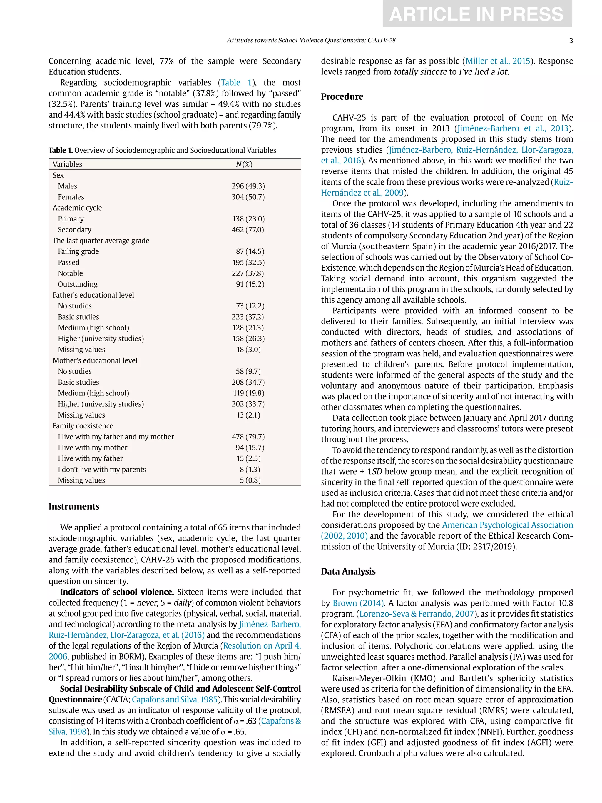 Attitudes towards school violence questionnaire, revised version. cahv ...
