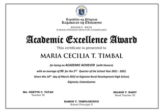 Academic Achievement Award Certificate Template