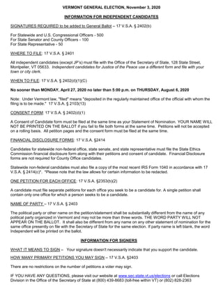 Vermont 2020 Independent Candidate Signature | PDF