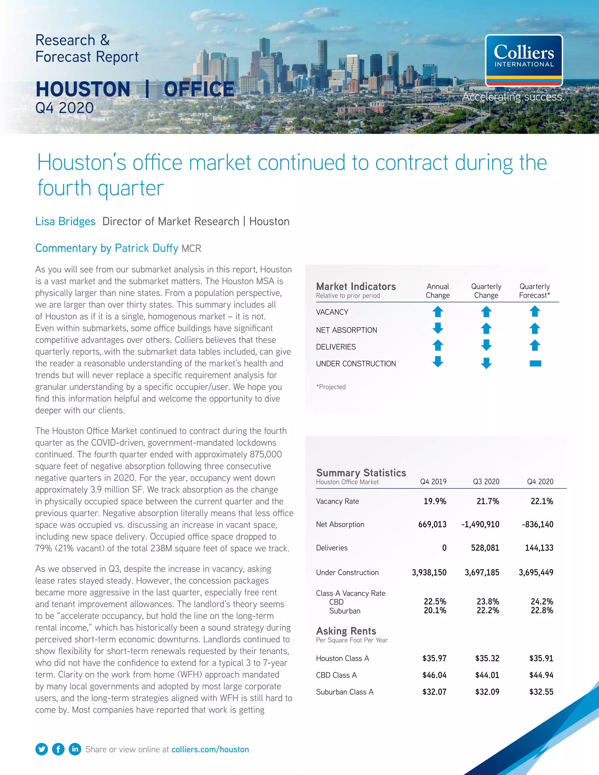 Q4 2020 | Houston Office | Research & Forecast Report | PDF
