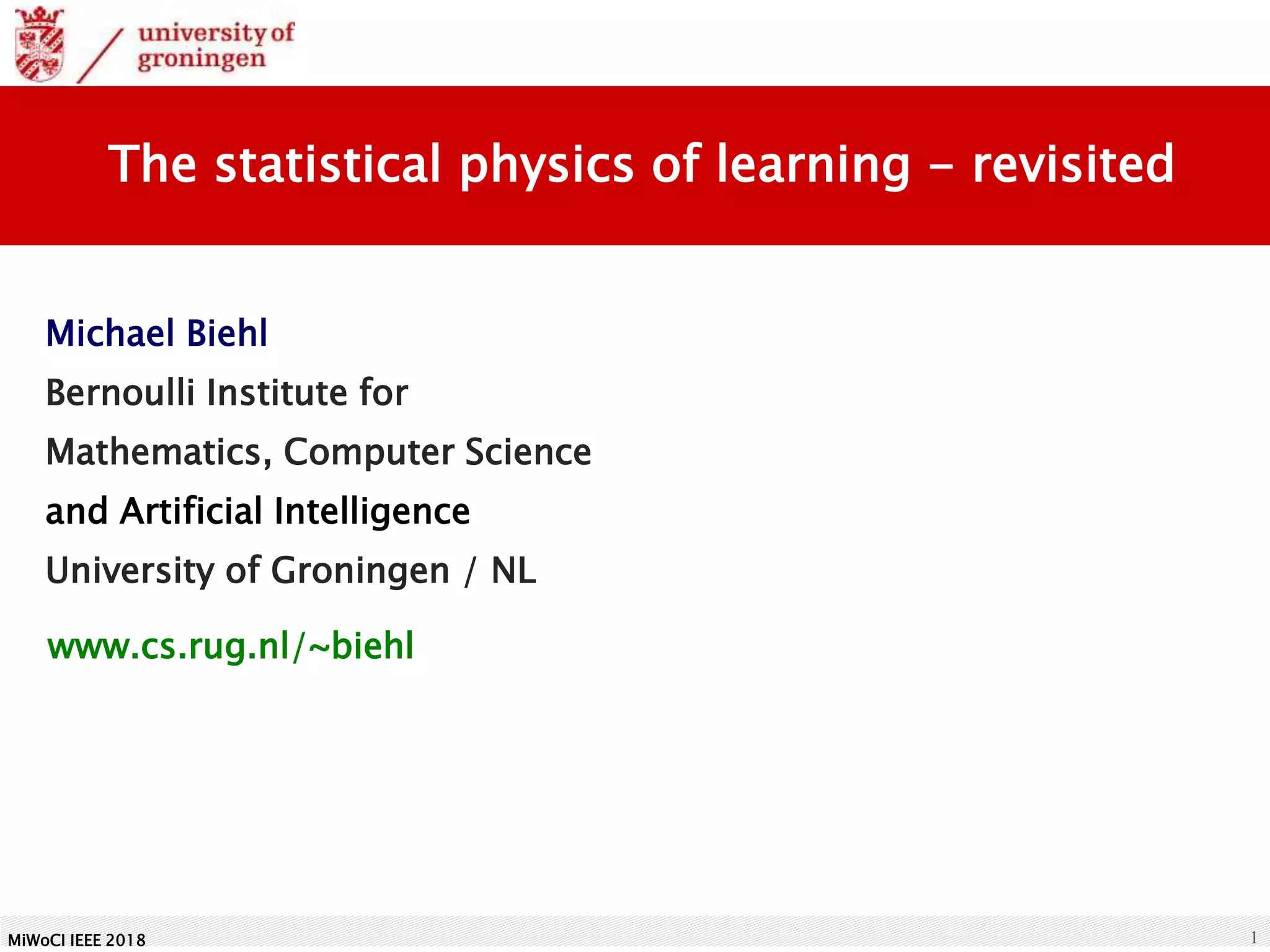 The statistical physics of learning - revisited | PPT