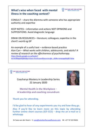 Mental Health in the Workplace – a Leadership Coaching Conundrum? | PDF ...