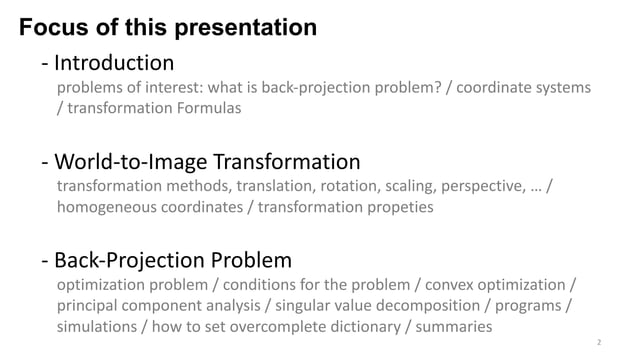 Theories and Engineering Technics of 2D-to-3D Back-Projection Problem | PPT