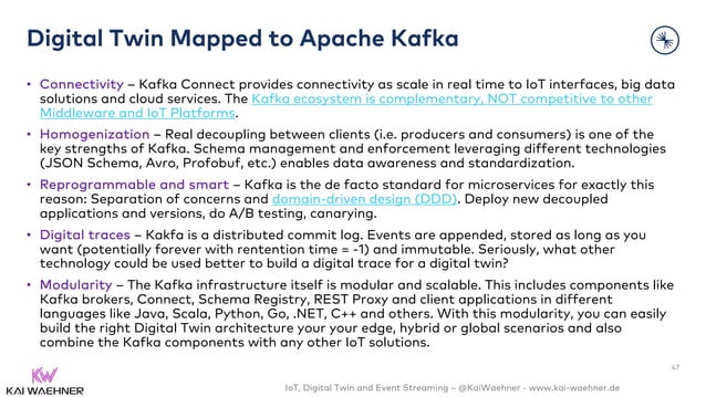 Iot Architectures For A Digital Twin With Apache Kafka Iot Platforms And Machine Learning Ppt