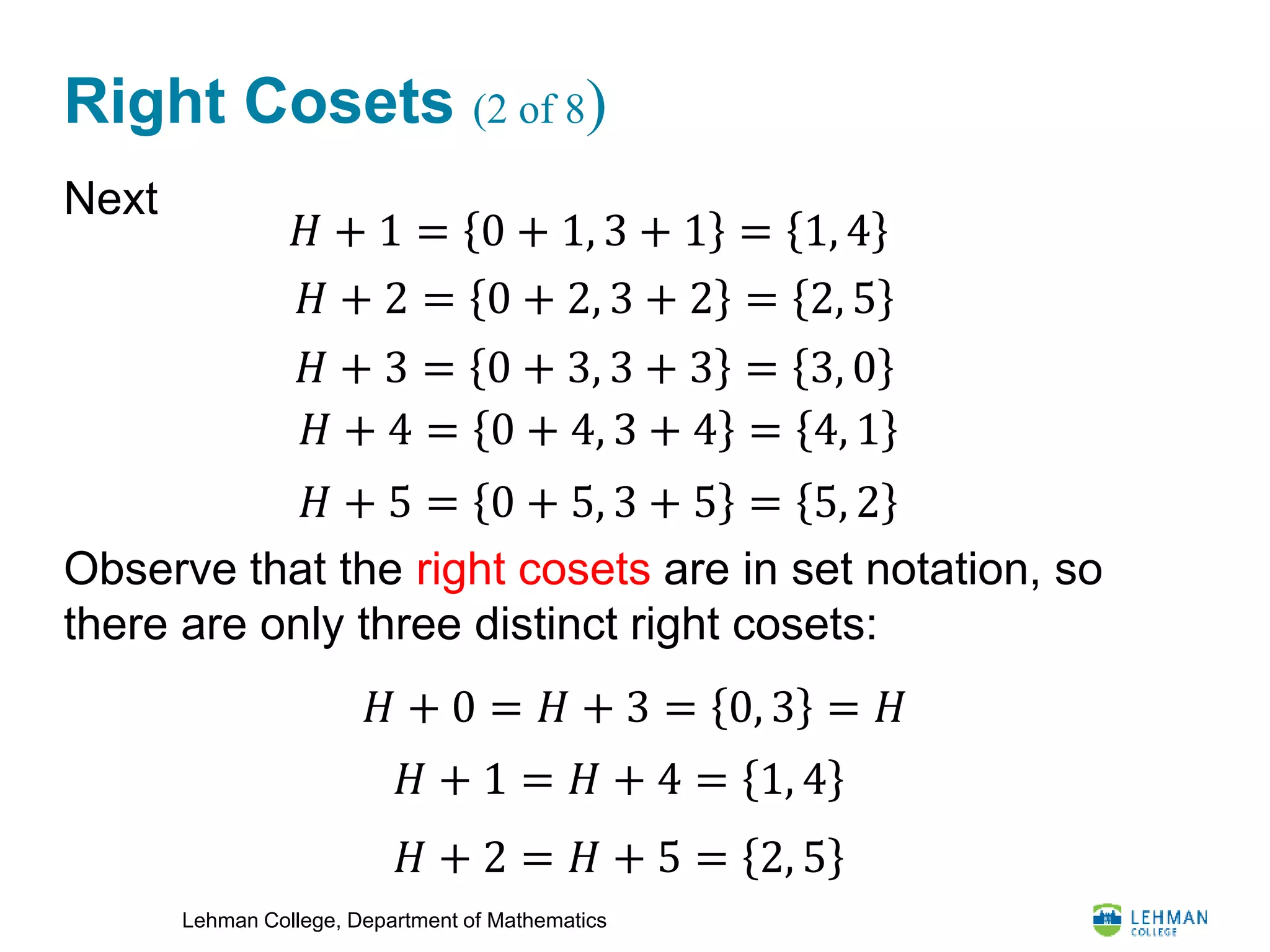 Section 9: Equivalence Relations & Cosets | PPTX