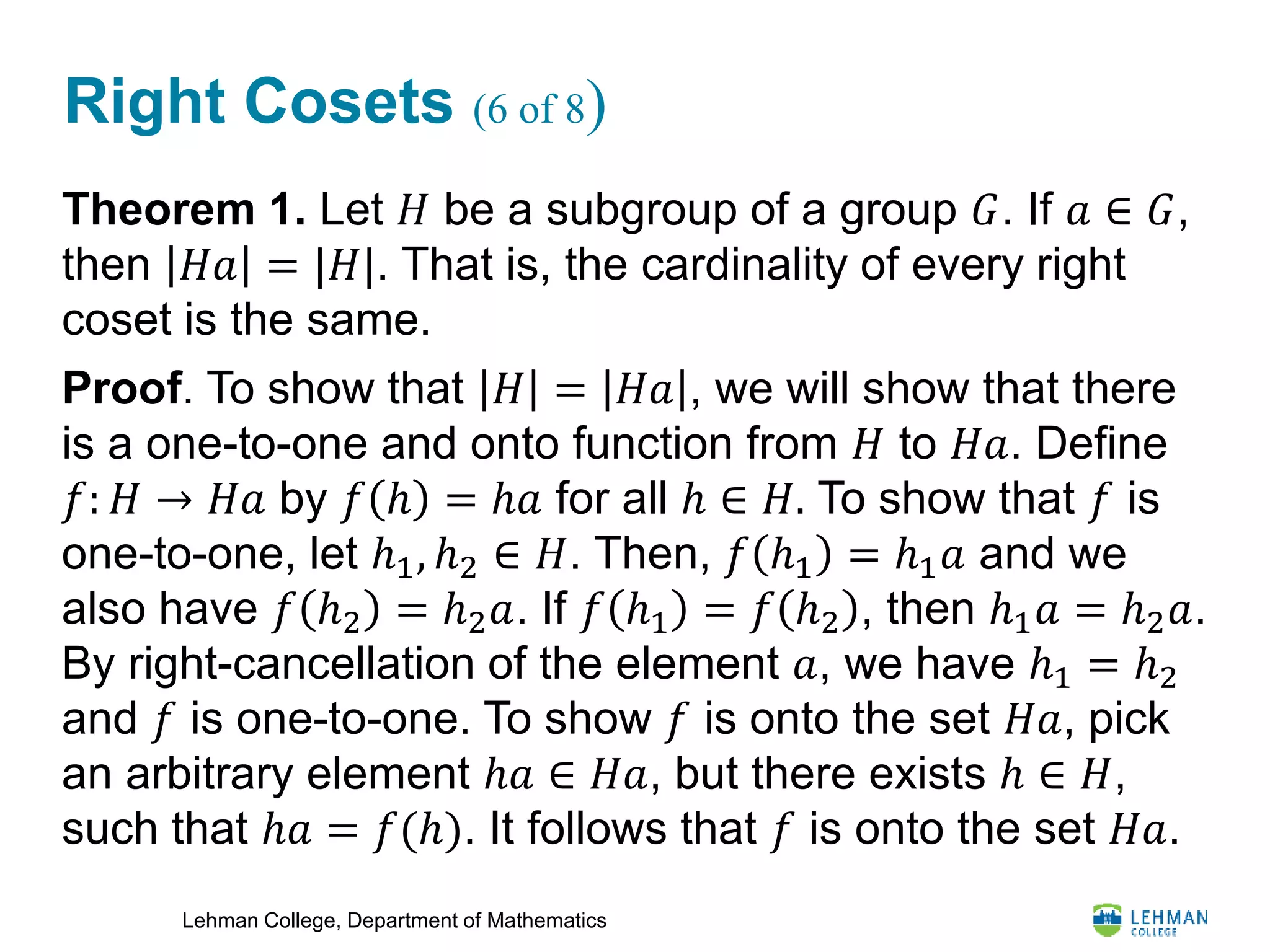 Section 9: Equivalence Relations & Cosets | PPTX