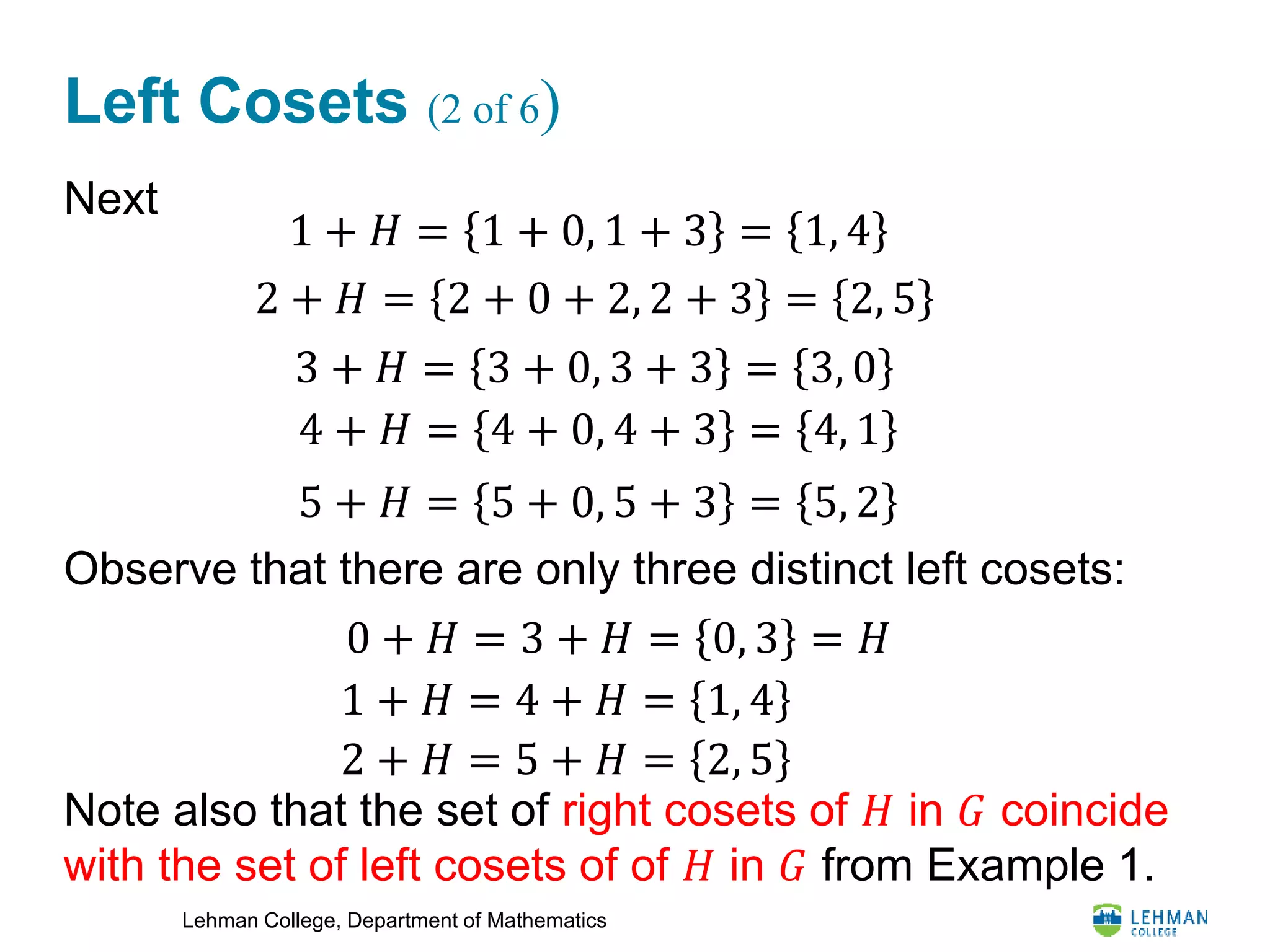Section 9: Equivalence Relations & Cosets | PPTX