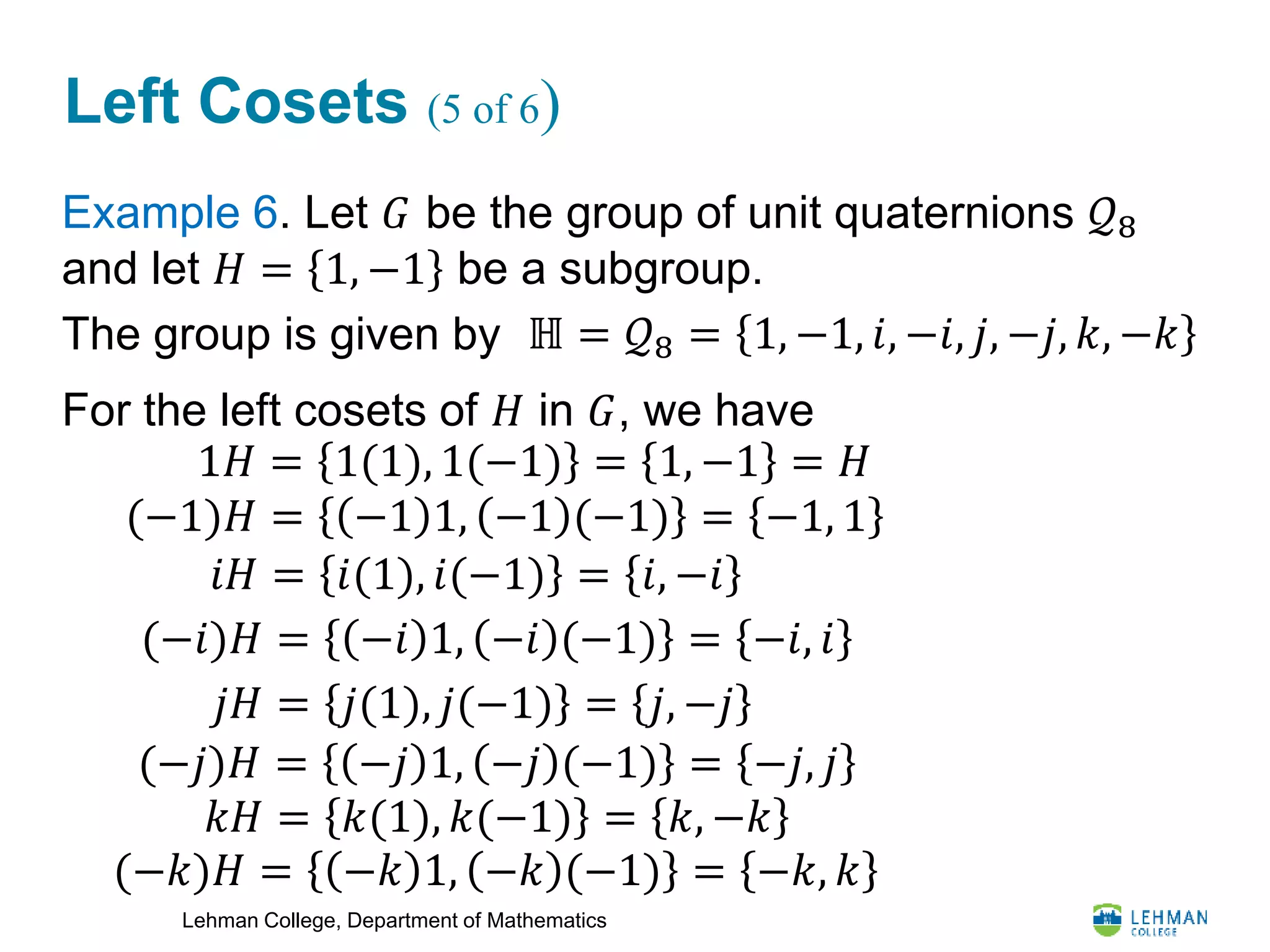 Section 9: Equivalence Relations & Cosets | PPTX