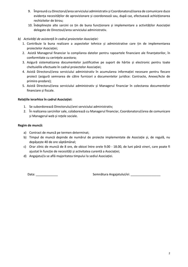 Fisa de post pentru functia de asistent administrativ | PDF
