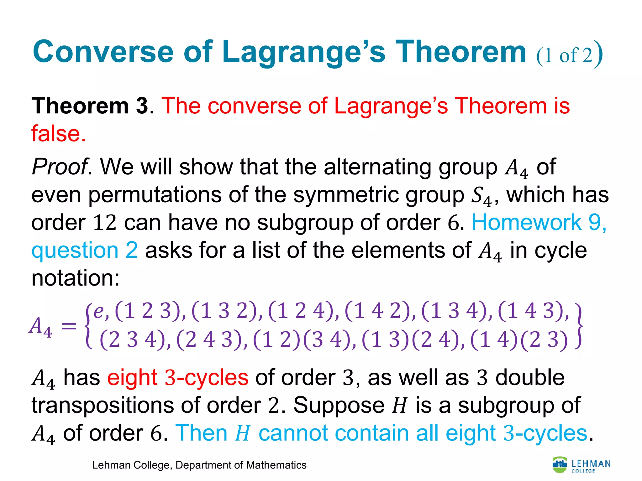 Section 10: Lagrange's Theorem | PPTX