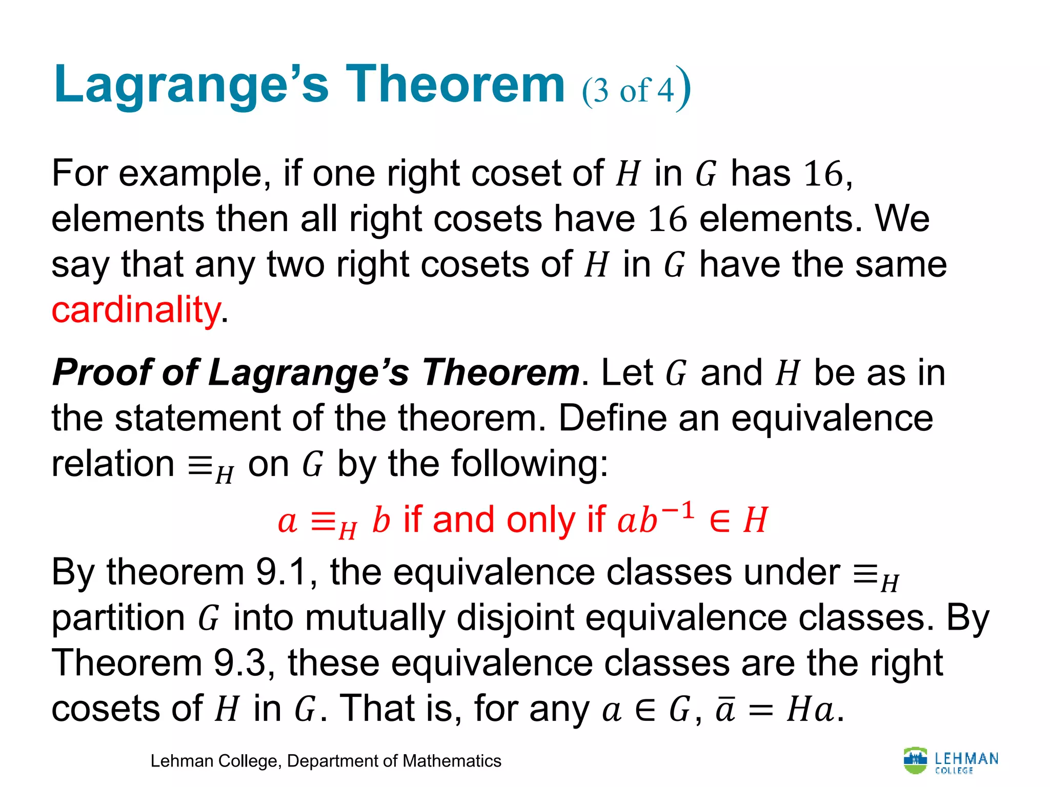 Section 10: Lagrange's Theorem | PPTX