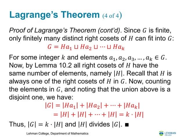 Section 10: Lagrange's Theorem | PPTX