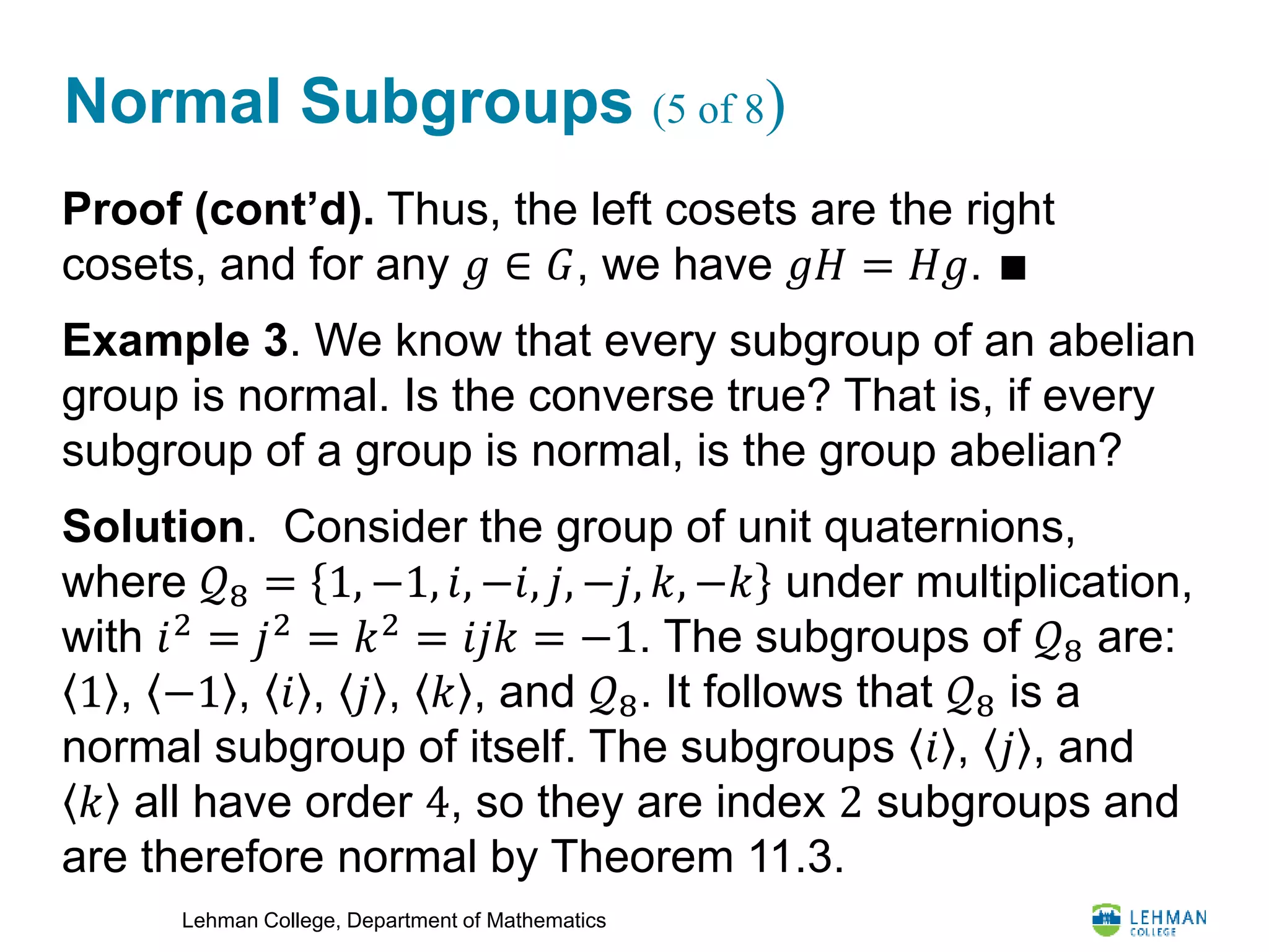 Section 11: Normal Subgroups | PPTX