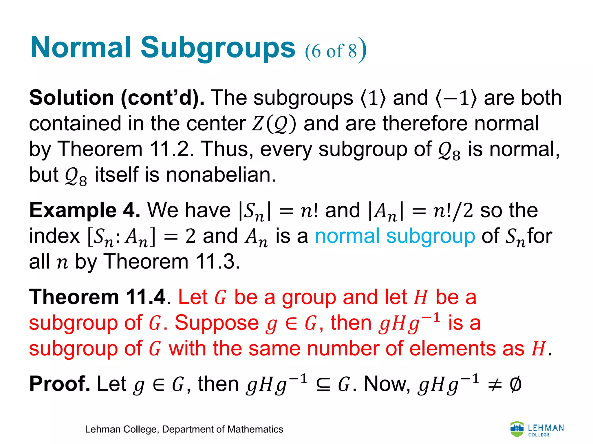 Section 11: Normal Subgroups | PPTX