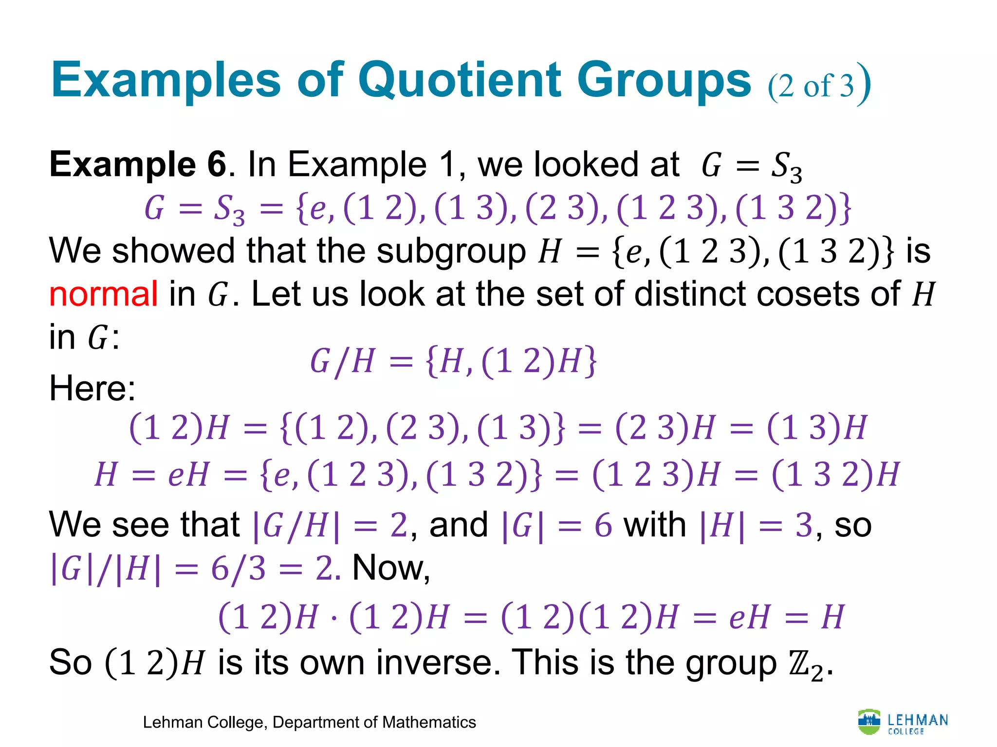 Section 11: Normal Subgroups | PPTX