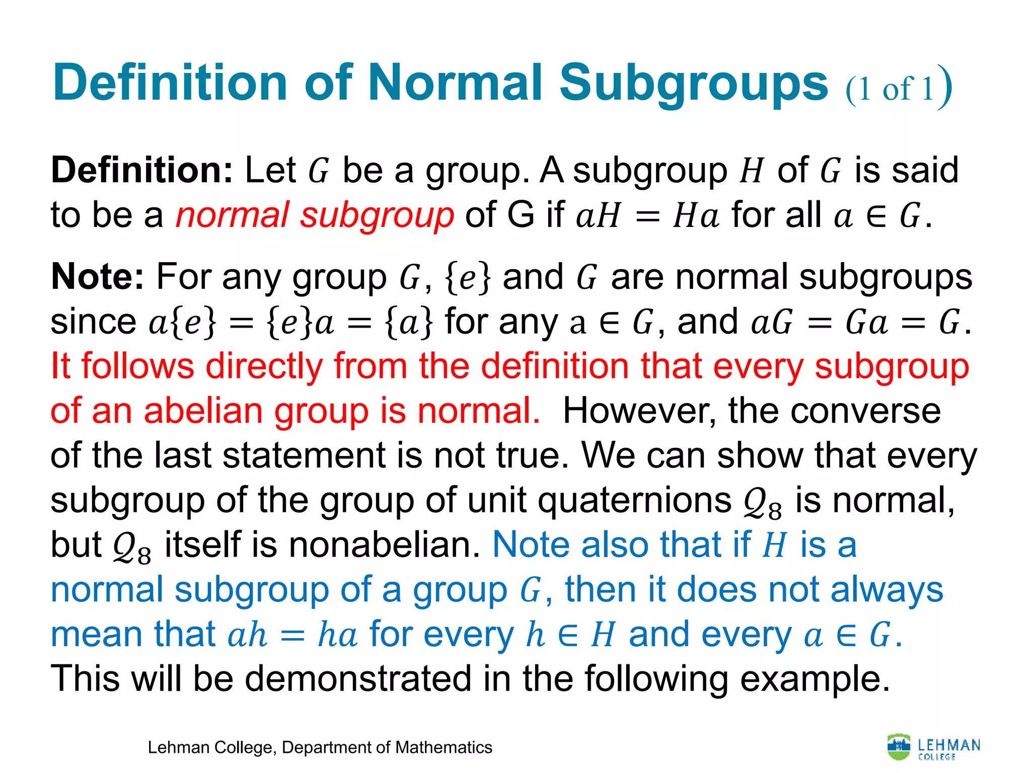 Section 11: Normal Subgroups | PPTX