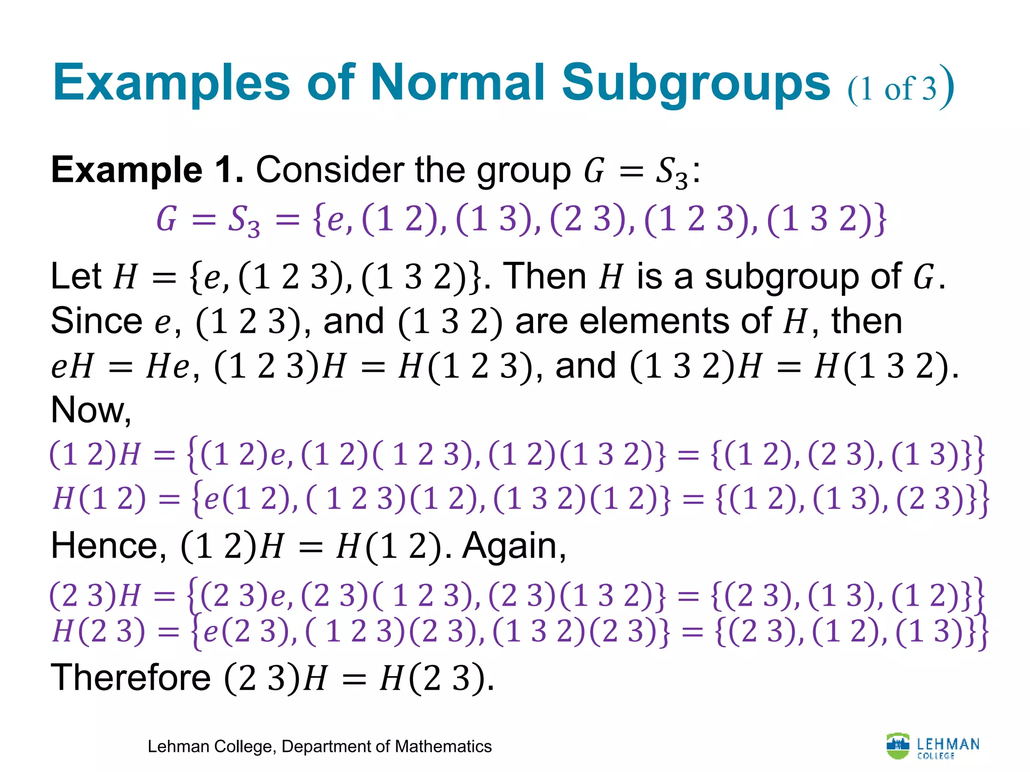Section 11: Normal Subgroups | PPTX