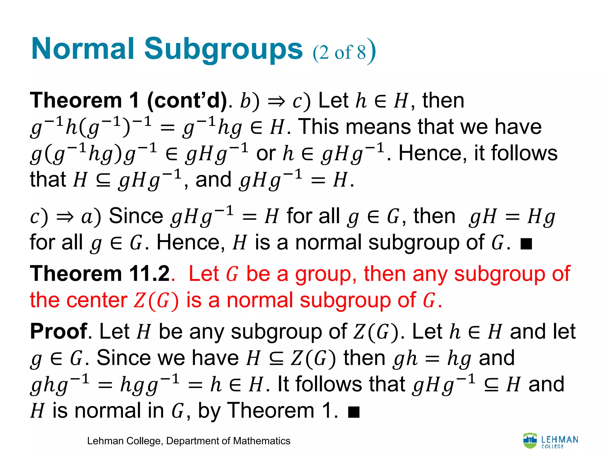Section 11: Normal Subgroups | PPTX