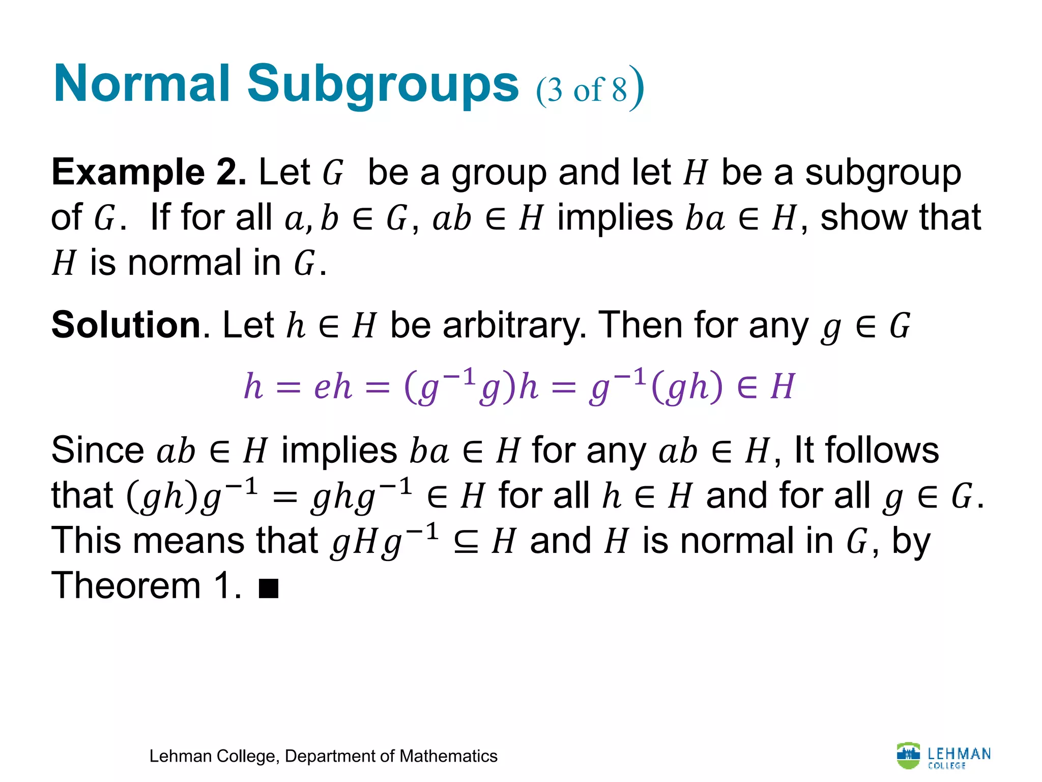 Section 11: Normal Subgroups | PPTX
