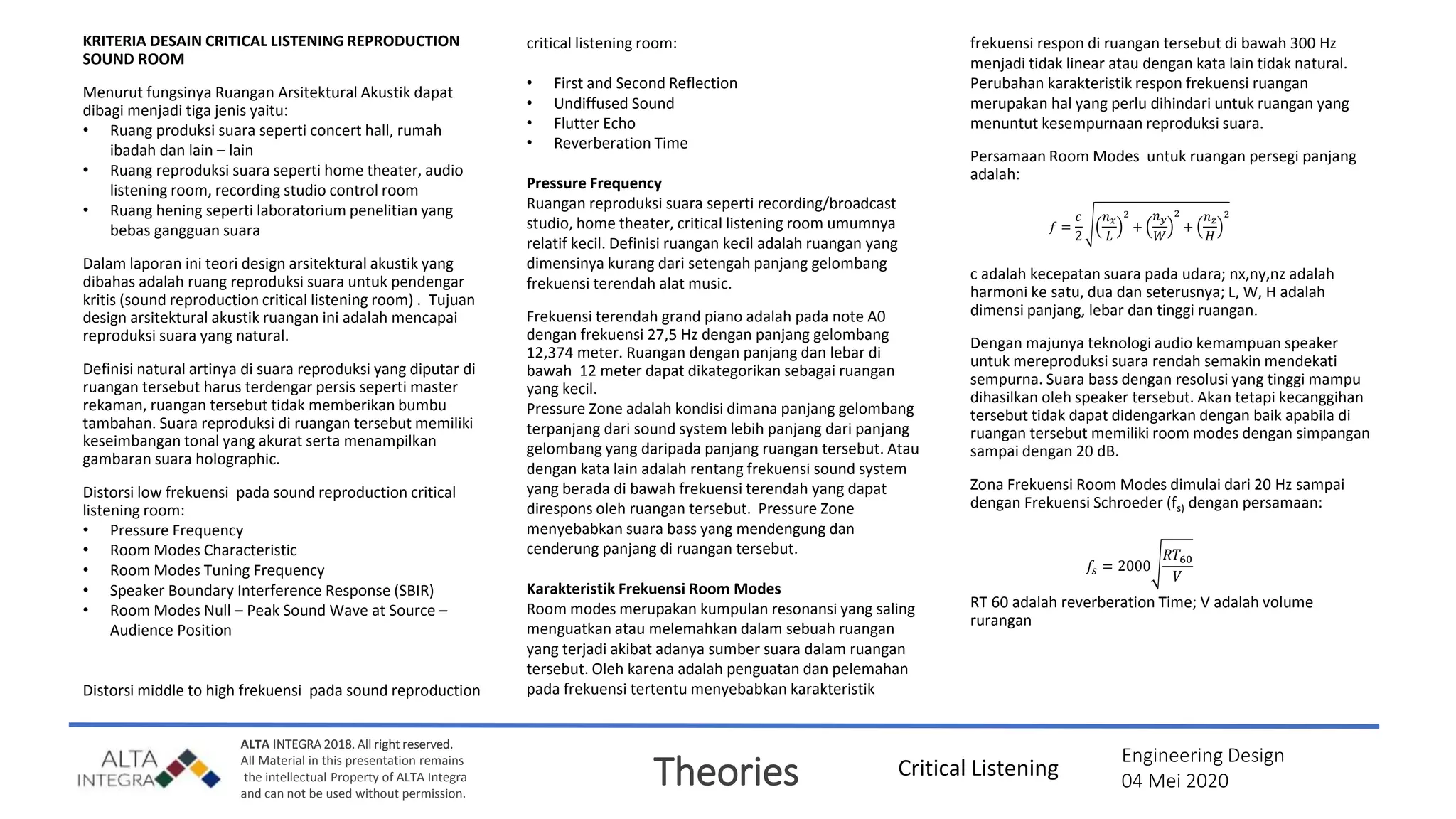 20200504 Critical Listening Room Acoustic Engineering Design | PPTX