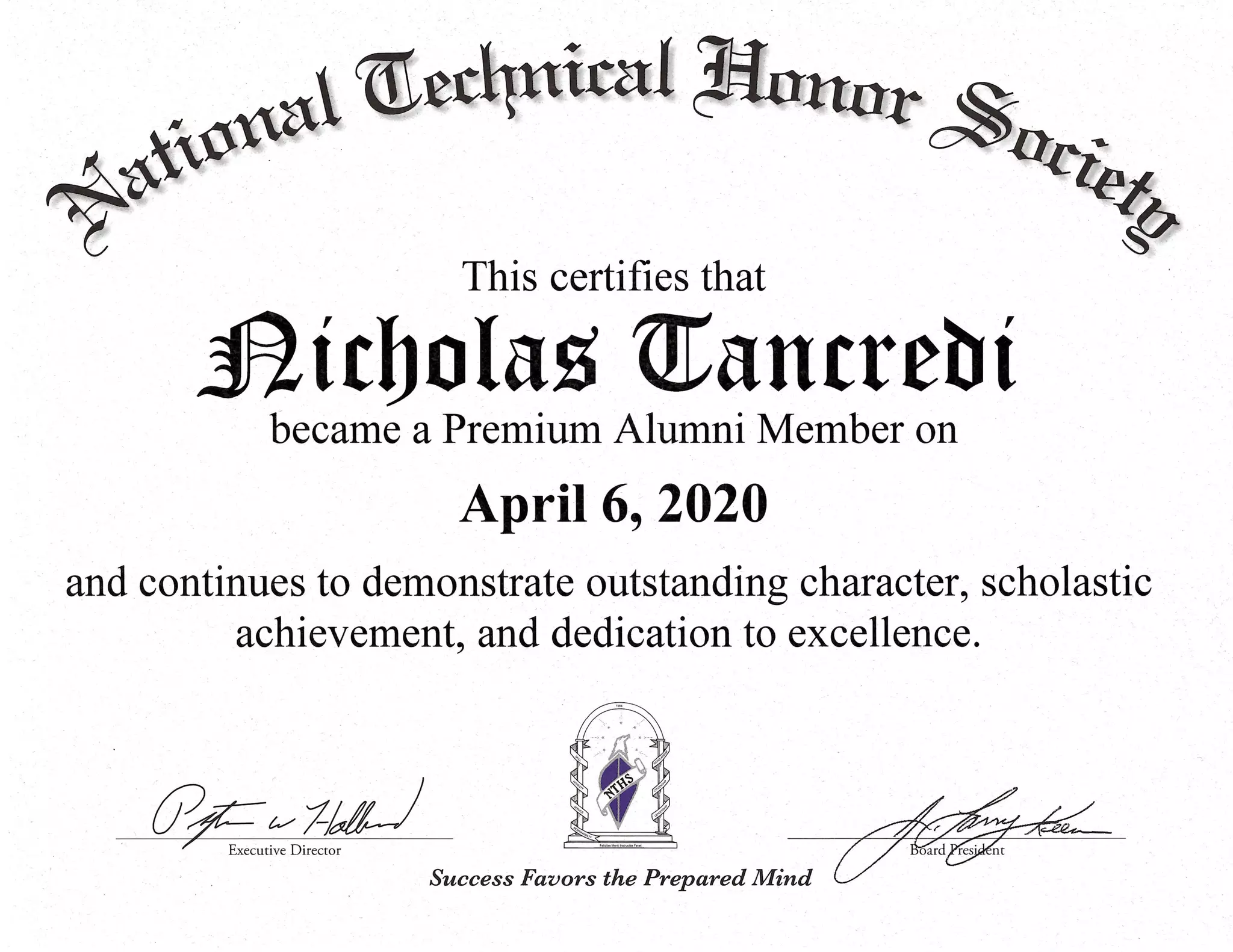 NTHS Alumni Certificate | PPT