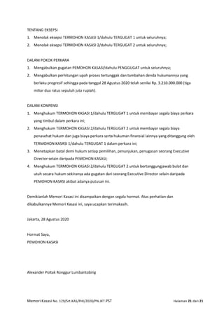 (2020 08 25) memori kasasi 129 tahun 2020 online | PDF