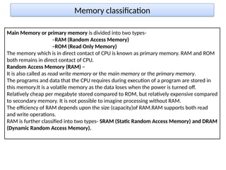Computer system and organization types of memory | PPT