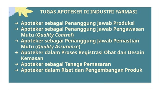 TUGAS DAN PERAN APOTEKER DIINDUSTRI FARMASI.pptx