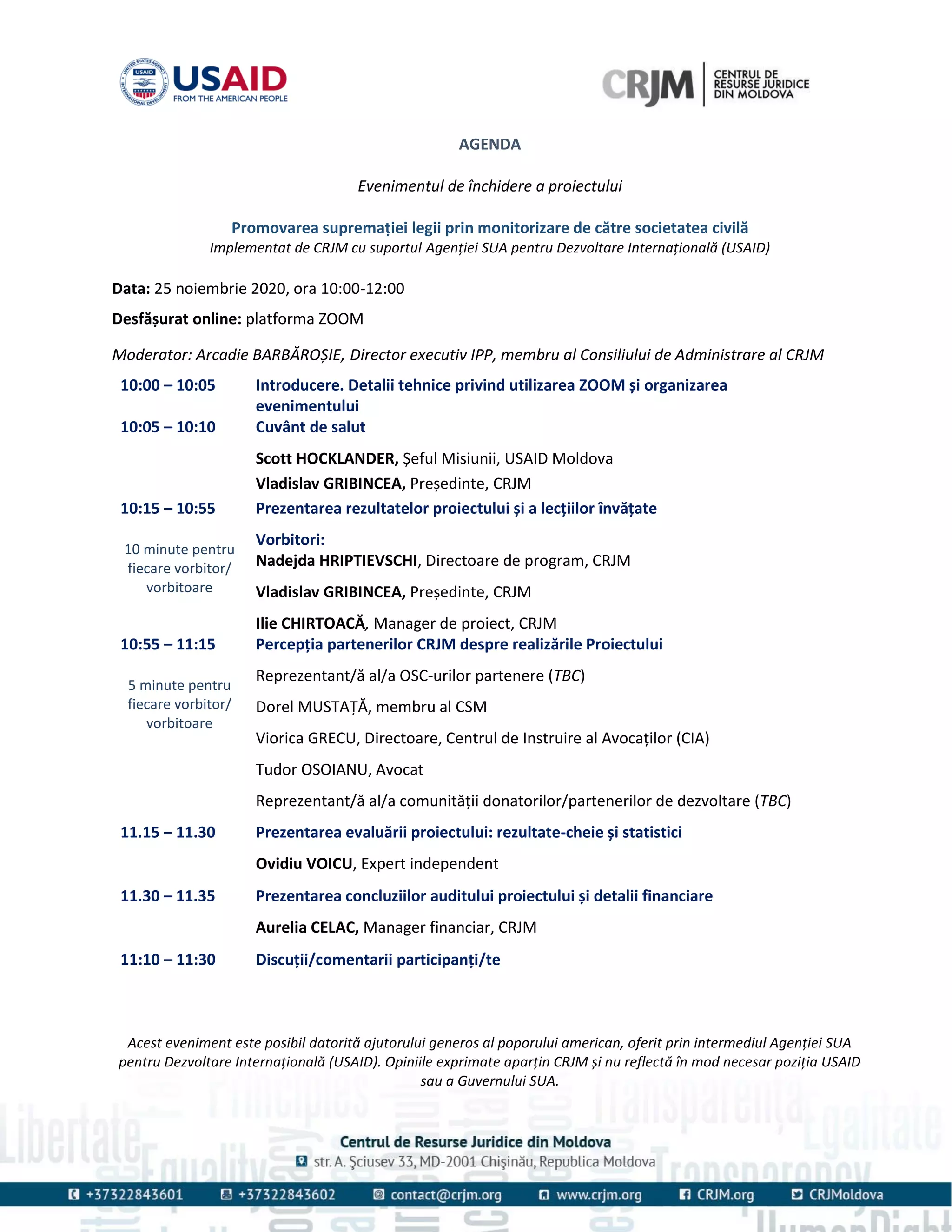Proiect agenda eveniment 25 noiembrie 2020 | PDF