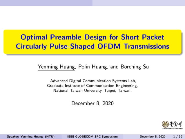 Optimal Preamble Design for Short Packet Circularly Pulse-Shaped OFDM ...