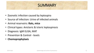 leptospirosis; epidemiology, prevention and control | PPTX