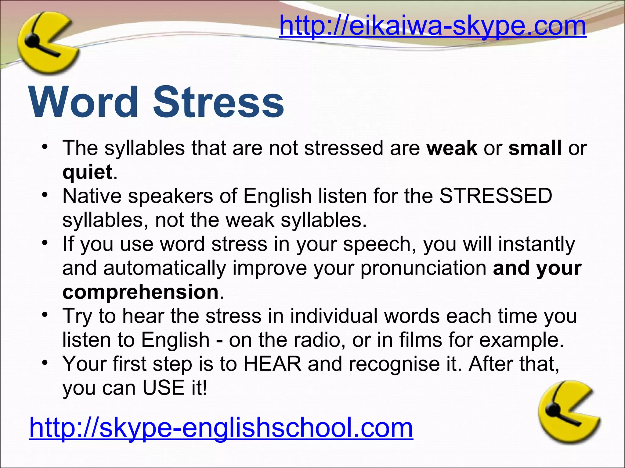 Learning English Pronunciation word stress | PPT