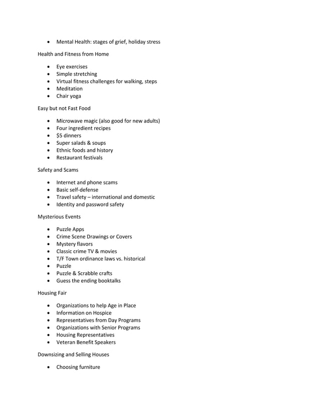 Building Great Programs for Seniors: Presenter Outline (July 2020) | PDF