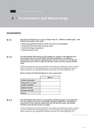IOC Questionnaire for Olympic Games Host city | PDF