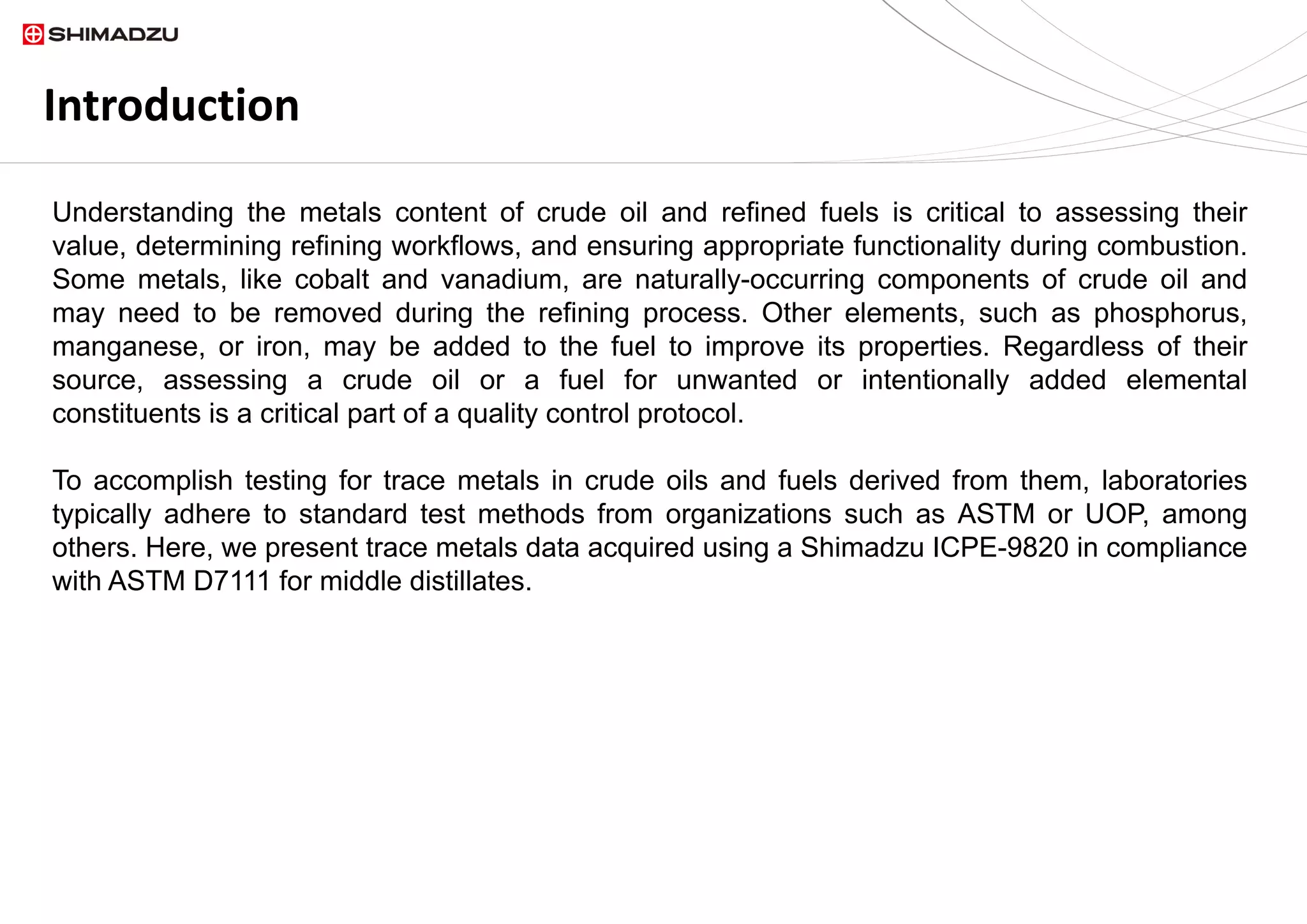From Crude to Fuels – Trace Metals Analysis by ICP-OES for ASTM D7691 ...